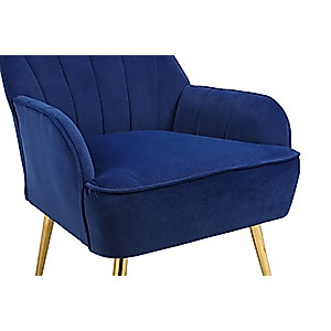 Goujxcy Modern Accent Chair, Velvet Living Room Chair, Club Chair Upholstered Tufted Decorative Reading Chair, Corner Side Chair, Vanity Chair for Bedroom, Living Room (Navy Blue)