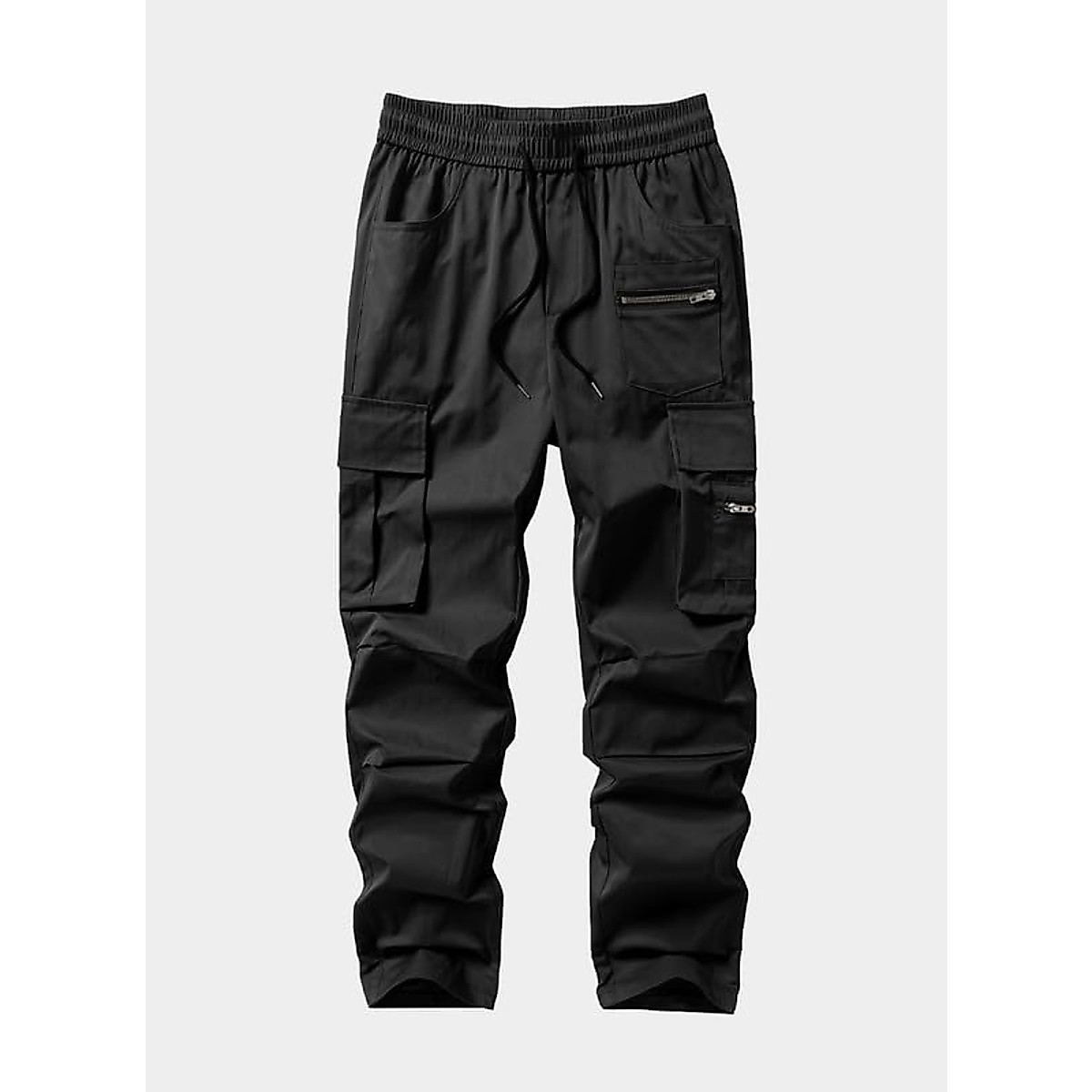JMIERR Men Casual Cargo Pants Elastic Waist Drawstring Tactical Pant Lightwight Hiking Joggers Pants Loose Fit with Multi Pockets, US 34(M), 1 Black