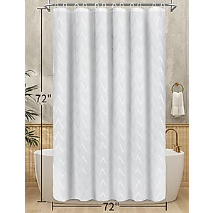 SUMGAR White Shower Curtain Waffle Weave Textured Soft Fabric Shower Curtains for Bathroom,Herringbone Jacquard Chevron Zig Zag Modern Boho Waterproof Shower Curtain Set with Hooks, 72" x 72"