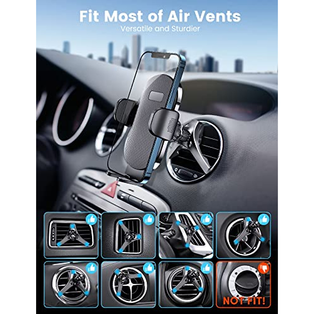 eSamcore Vent Car Phone Holder, 3-Point Support Car Phone Mount with Extended Clamp Cradles Stable Cell Phone Holder for Car Truck Vehicle Air Vent on Dashboard for iPhone Samsung Galaxy Note