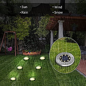 Exmate Solar Ground Lights 12Pack, 8 LED Solar Garden Lights Outdoor Disk Lights Waterproof Landscape Lighting for Lawn, Pathway, Yard, Driveway, Step and Walkway(Warm White)