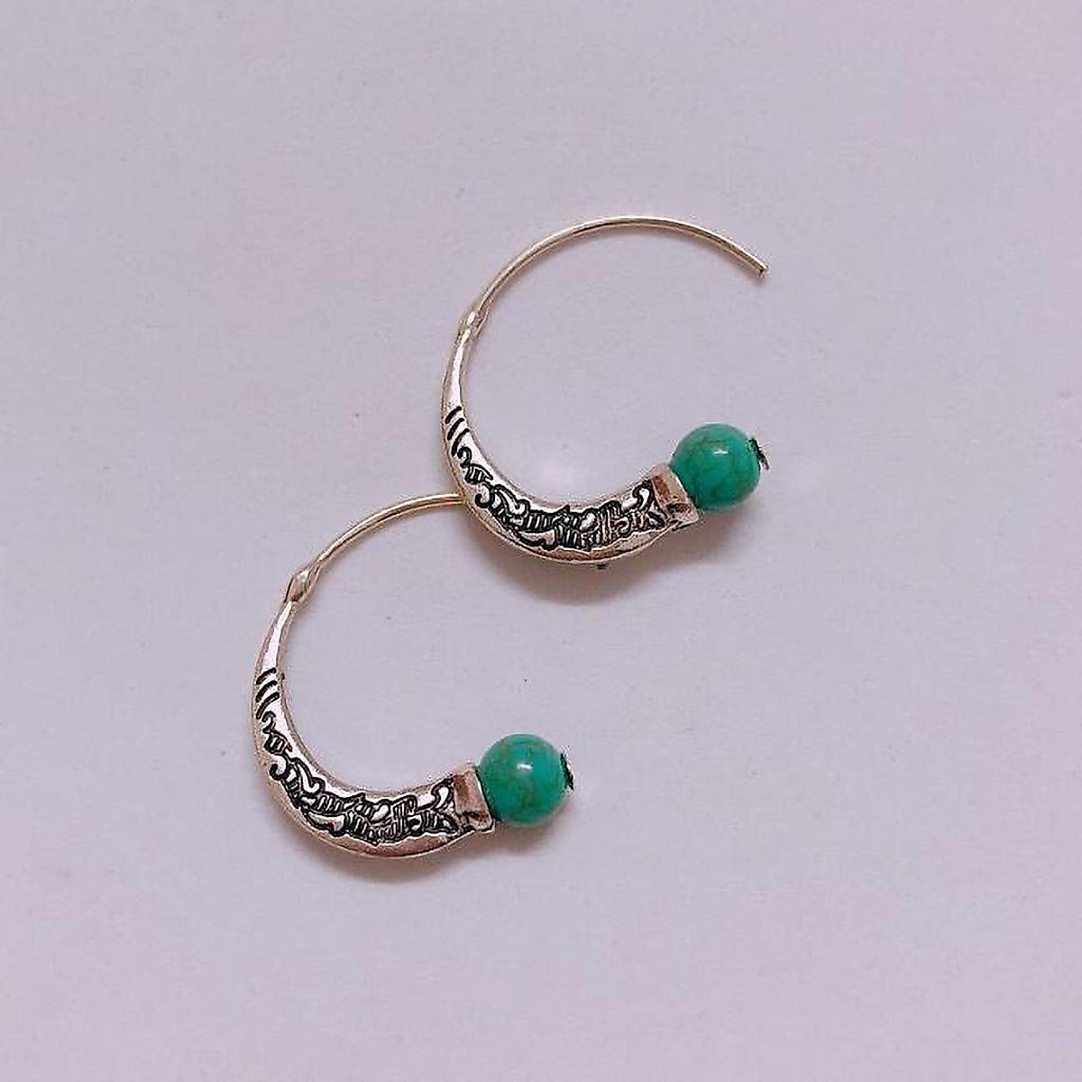 chenJBO New Retro Thai Silver Turquoise Earrings European and American Female Punk Earrings Boho Earrings