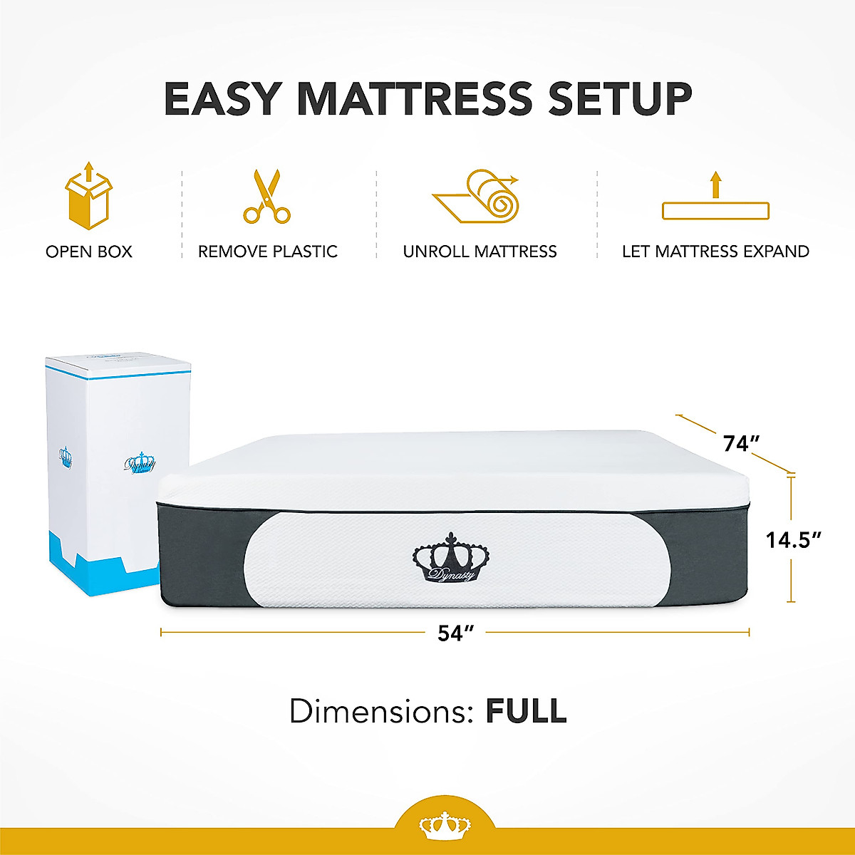 DynastyMattress 14.5” Inch CoolBreeze Plush Medium-Soft Gel-Memory-Foam Mattress Bed, Size Full 54 x 74 (USA Made)