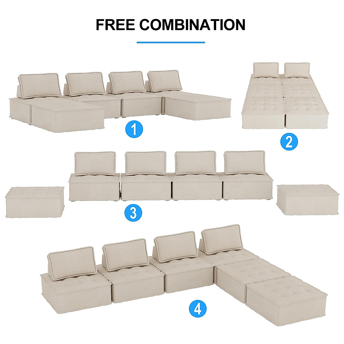 PUREMIND Modular Sectional Sofa, Beige 1 Seat Convertible Modular Couch for Living Room, Linen Single Sofa Chair Easily Combined into L Shaped Sofa, Sofa Sleeper, Sofa Set