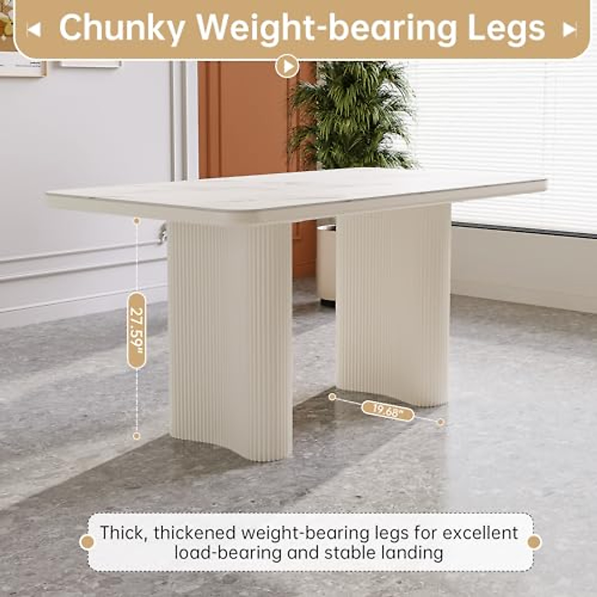 Guyii 55.27" Dining Table, Modern Rectangular Kitchen Table, Indoor Dining Table for Kitchen, Bar, Living Room, Small Space, Cream White, Easy Assembly, Table Only