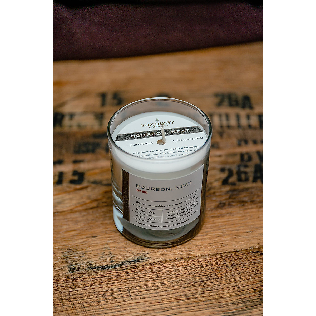 Wixology Cocktail Inspired Bourbon Neat Soy Candle - Vanilla Caramel and Oak Scented Candle in Reusable Rocks Glass - Made in Kentucky - 7 oz