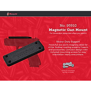 Hornady Magnetic Gun Mount 95910-Non-Scratch Rubber Coated Gun Magnet Mount for Pistols, Handguns, Revolvers, & Firearm Accessories - Magnetic Gun Holder Rated for 43 Pounds, includes Mounting Screws