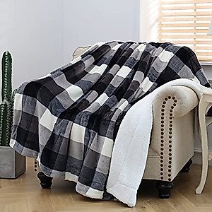 SOCHOW Buffalo Plaid Sherpa Fleece Throw Blanket, Double-Sided Checkered Super Soft Luxurious Bedding Blanket 50 x 60 inches, Black/White