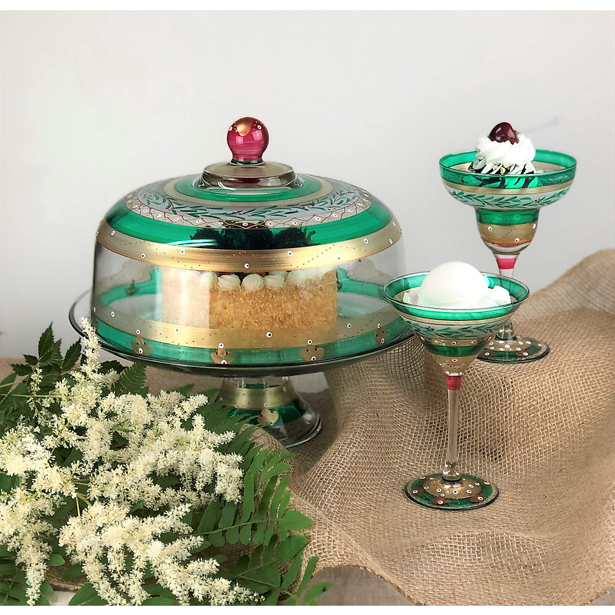 Golden Hill Studio Hand Painted Margarita Glasses Set of 2 - Moroccan Mosaic Forest Collection - Hand Painted Glassware by USA Artists - Unique and Decorative Margarita Glasses, Kitchen Table Décor