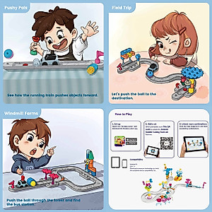 BOTZEES Coding Train Set for Toddler Train Sets for Kids Car Train Toys Tracks Fits for Girls & Boys Ages 2+（147 Pieces）