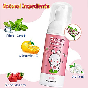 KONLEMEI Foam Toothpaste Kids, Natural Formula Edible Strawberry Flavor,120ml, 2Packs