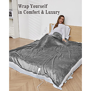 Heated Blanket 72'' x 84'' Full Size, Fast Heating Soft Flannel Blanket for Bed Full-Body Coverage 4 Heating Levels & 10 Hours Timer Settings, Machine Washable, Grey