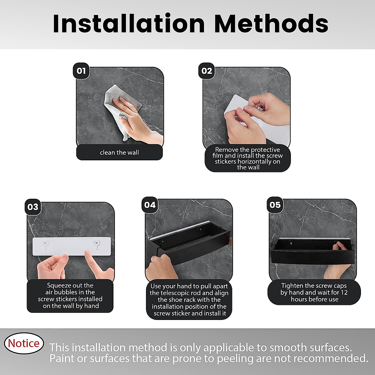 Nirxxiy 4 Pack Adjustable Wall Mounted Shoes Rack, Plastic Shoes Holder Storage Organizer,RV Storage,Door Shoe Hangers,Hanging Shoe Organizer(Black-4-Screw-stickers)