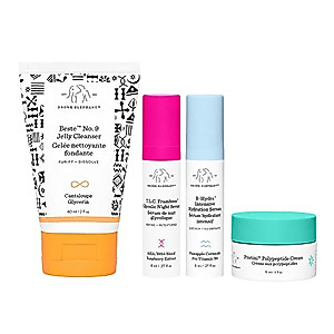 Drunk Elephant Littles Night Out Evening Skin Kit – Night Skin Care Set. Beste No. 9 Jelly Cleaner, T.L.C. Framboos Glycolic Night Serum, B-Hydra Intensive Hydration Serum, Protini Peptide Cream