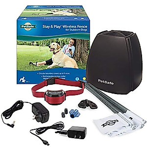 PetSafe Stay & Play Wireless Pet Fence for Stubborn Dogs – No Wire to Bury – Covers 3/4-Acre Yard – For Hard-to-Train Dogs 5 lbs. & Up – Portable – From the Parent Company of INVISIBLE FENCE Brand