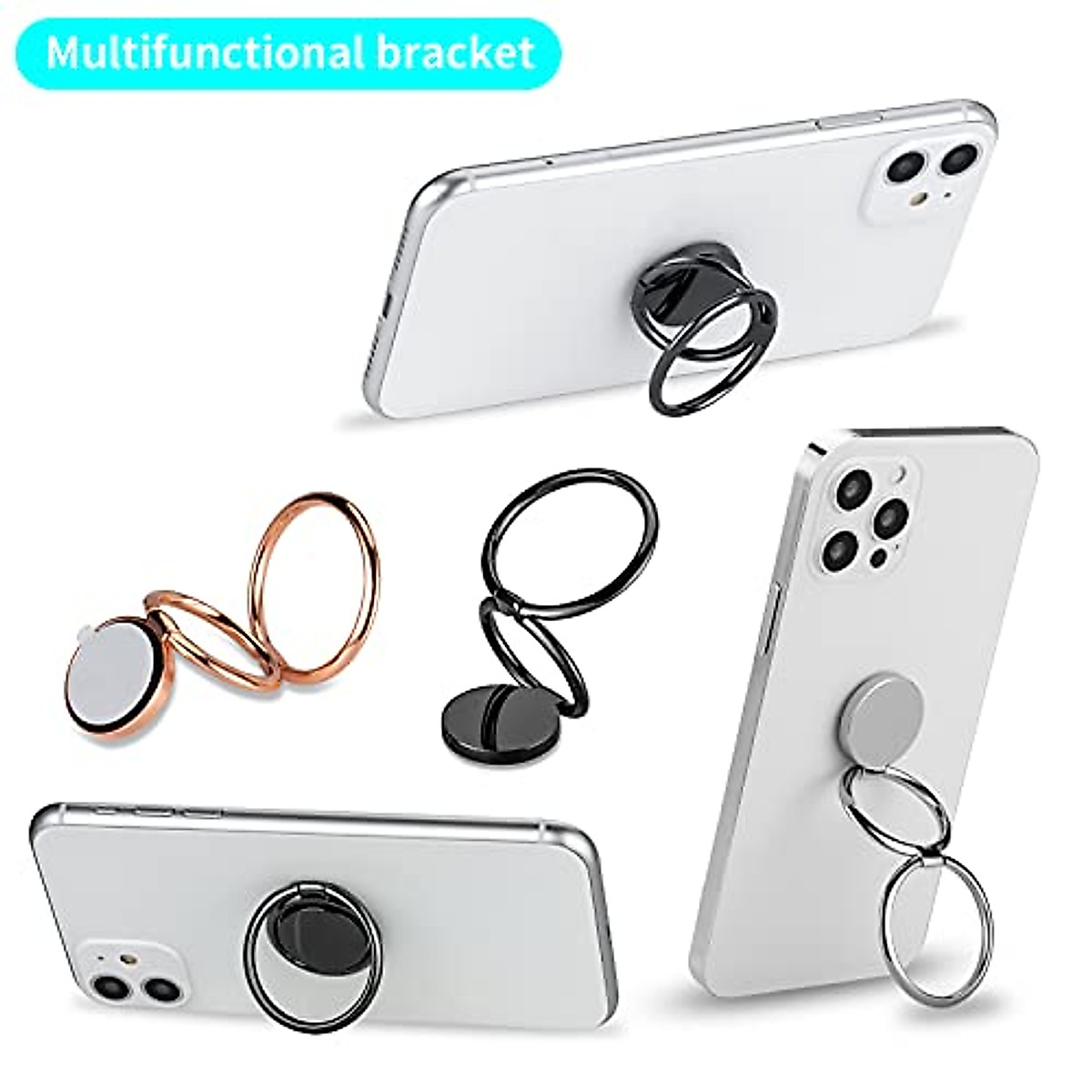 NC Extended Cell Phone Ring Holder Stand, Universal Metal Phone Grip Talk Finger Ring Kickstand Round Support for Magnetic Car Mount Compatible with Smartphone iPhone iPad (Silver)