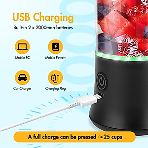 Portable Blender, 21Oz/600ML Mini Personal Juicer for Shakes and Smoothies, USB Rechargeable Juicer Mixer Blender With 6 Blades, Multi-Function Juice Cup for Home Office Gym Sports and Travel (Black)