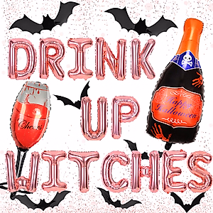 LaVenty Rose Gold Witches Balloons Cheers Witches Decoration Drink Up Witches Banner Cheers Witches Sign Witches Party Decoration Halloween Bachelorette Party Decoration