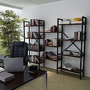 Boloni Triple Bookshelf, Bookcase with 11 Open Platforms, Large Etagere Wood Bookcase with Metal Frame for Living Room, Bedroom