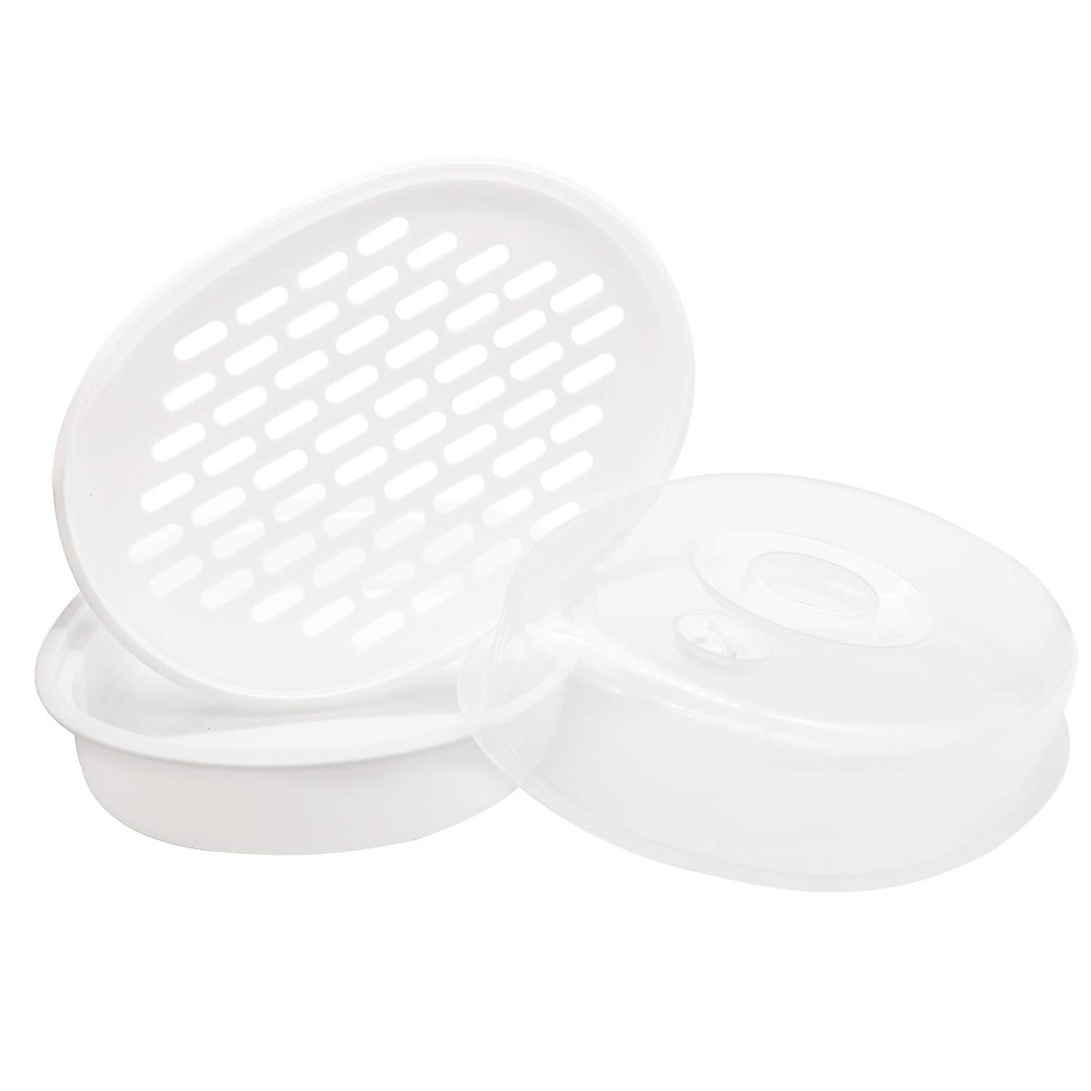 1-Tier Microwave Steamer Heating Steamer for Home Kitchen White (Oval)