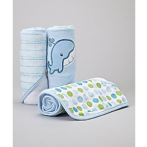 Spasilk Hooded Towel Set for Newborn Boys and Girls, Soft Terry Towel Set, Pack of 3, Blue Whale