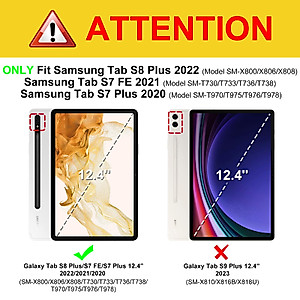 Fintie Hybrid Slim Case for Samsung Galaxy Tab S8 Plus 2022/S7 FE 2021/S7 Plus 2020 12.4 Inch with S Pen Holder, Shockproof Cover with Clear Transparent Back Shell, Auto Wake/Sleep, Black