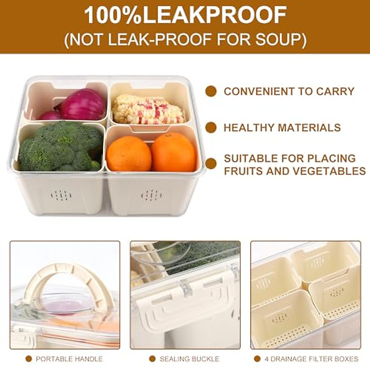 Airtight Fruit Storage Containers for Fridge with Lids & Handle, BPA-Free Food Storage Container with 4 Removable Colanders, Berry Vegetable Fresh Produce Saver, Refrigerator Organizer Bins