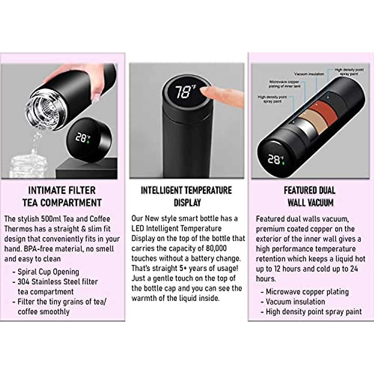 The Gadget Plug Coffee thermos,Coffee bottle,Smart Sports Water Bottle with LED Temperature Display,Double Wall Vacuum 500 ML TGP01 The Gadget Plug Smart Thermos