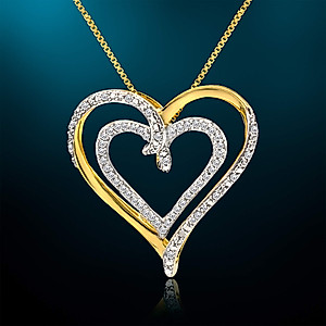 NATALIA DRAKE 1/3 Cttw Diamond Double Heart Necklace for Women in Yellow Gold Plated 925 Sterling Silver Color I-J/Clarity I2-I3