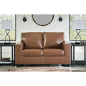 Signature Design by Ashley Bolsena Contemporary Leather Match Loveseat, Dark Brown