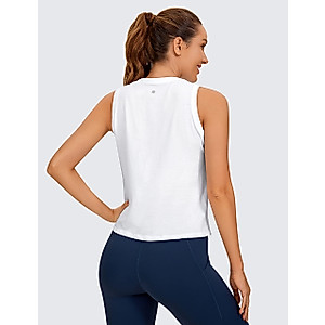 CRZ YOGA Pima Cotton Cropped Tank Tops for Women Workout Crop Tops High Neck Sleeveless Athletic Gym Shirts White Medium