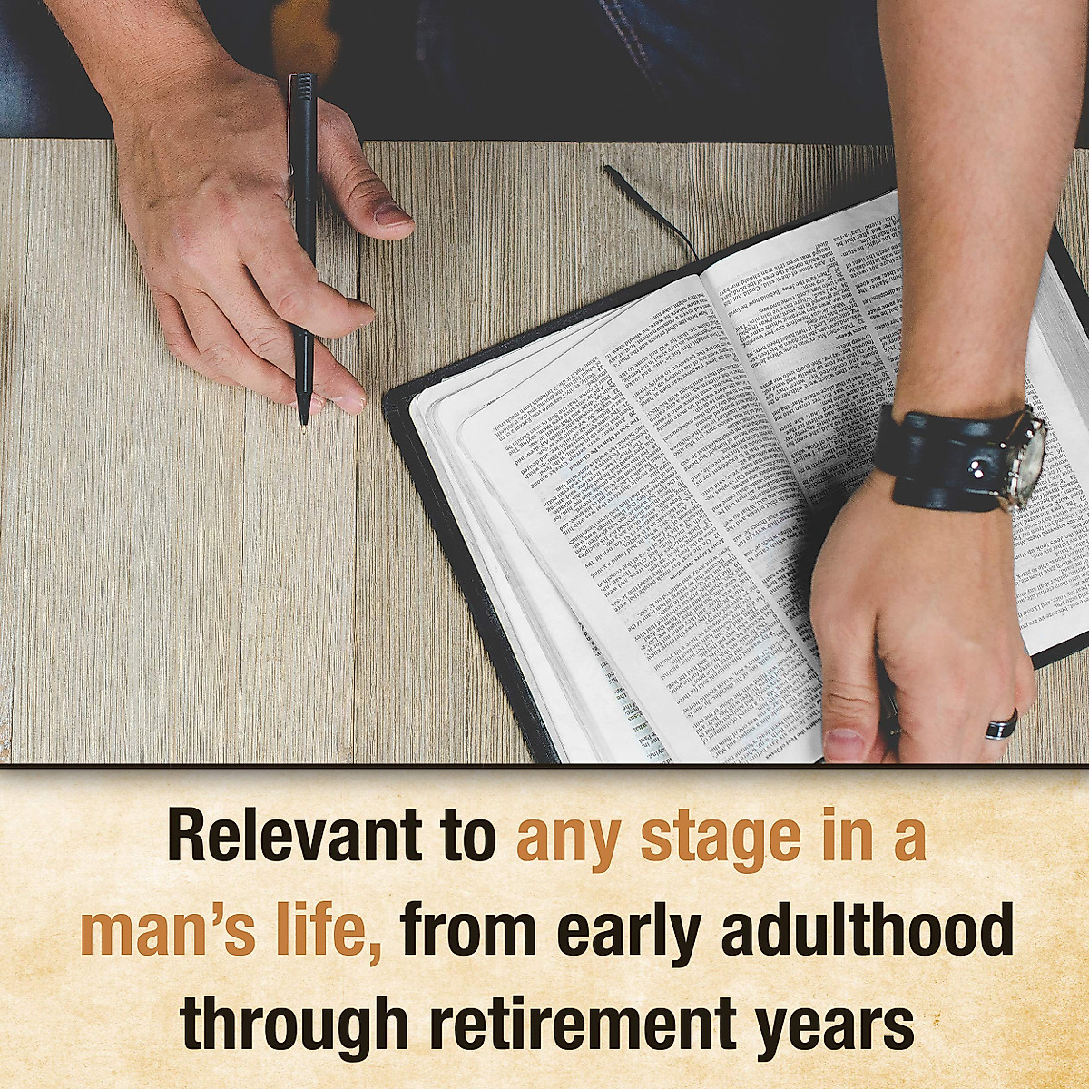 Every Man's Bible NIV, Deluxe Heritage Edition, TuTone (LeatherLike, Brown/Tan) – Study Bible for Men with Study Notes, Book Introductions, and 44 Charts