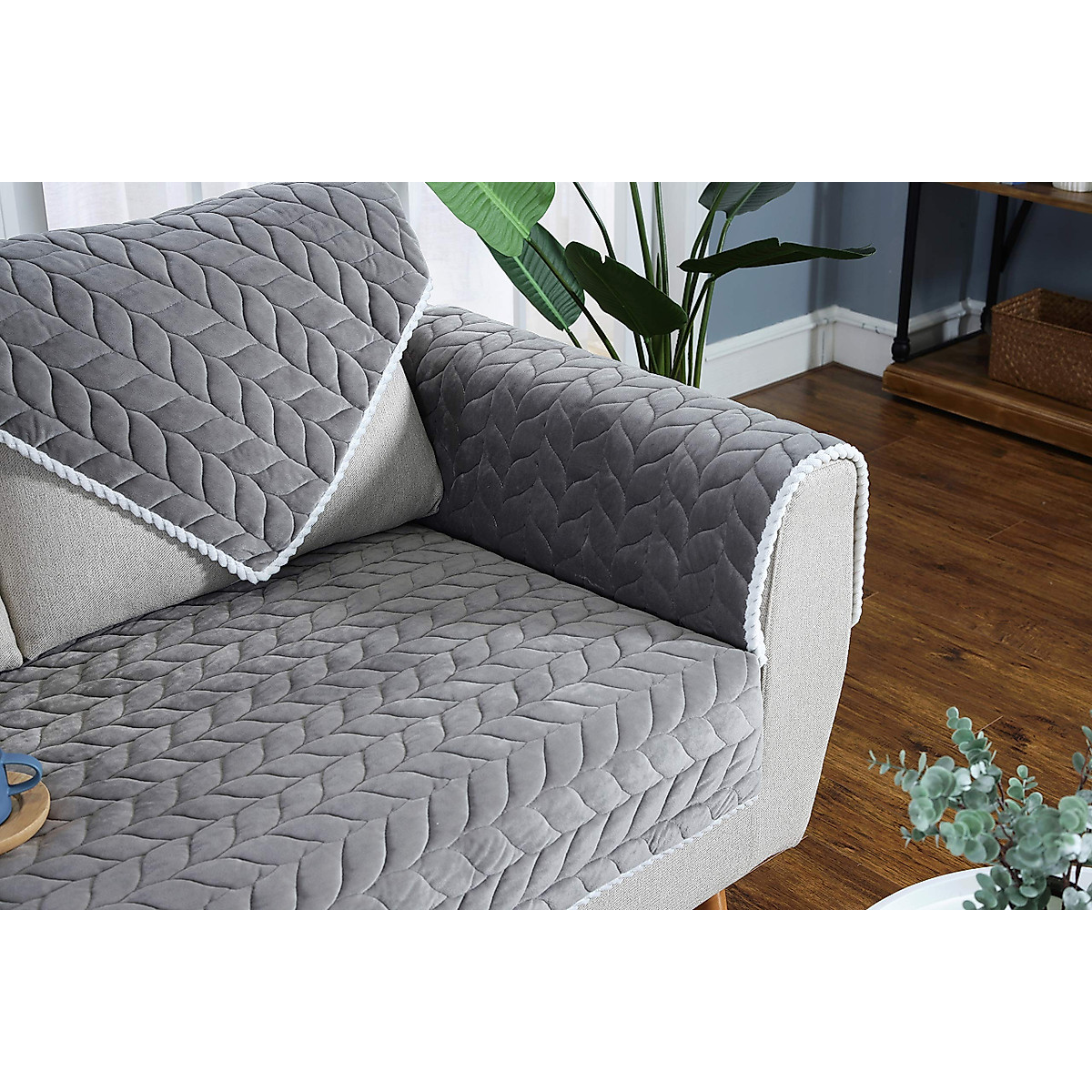 SINCERE Custom Size Non-Slip Sofa Mat, Couch Slipcover, Bay Window Mat, Windowsill Pad, Area Rug Seat Pad, Bench seat Cover, Tatami Mats (Gray, 24x71 inch)