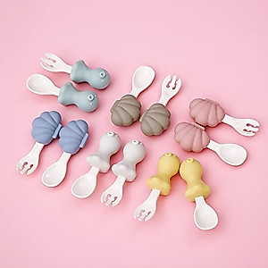 Edison Friends Self-Feeding Silicon Spoon and Fork Set with Case, 100% Platinum Silicon, Octopus Shape (Mint), Made in Korea