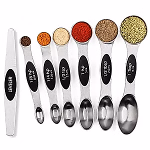 Magnetic Measuring Spoons Set Stainless Steel with Leveler, Stackable Metal Tablespoon Measure Spoon for Baking, Measuring Cups and Spoon Set Kitchen Gadgets Apartment Essentials Fits in Spice Jars