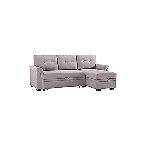 Lilola Home Linen Reversible Sleeper Sectional Sofa with Storage Chaise, Light Gray