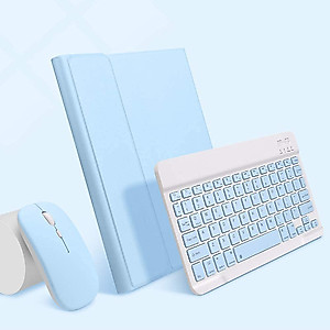 Keyboard Case with Mouse for iPad 10.2inch, Case for iPad 9th/8th/7th Gen/Air3/Pro10.5 with Keyboard and Mouse, Slim Candy Detachable Magnetic Keyboard with Pencil Holder (Sky Blue)