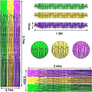 5 Pieces Mardi Gras Party Decoration Metallic Tinsel Foil Fringe Curtains Garland Photo Booth Props Table Skirt Background Backdrop Door Wall for Carnival Bunting Party Decoration Supplies