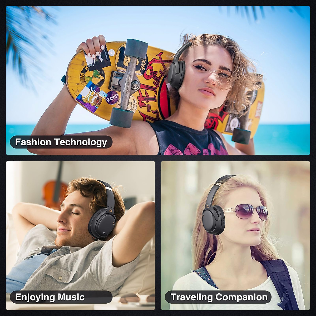 Lavales E600Pro Over Ear Headphones Hybrid Active Noise Cancelling, Wireless Bluetooth Headphones, aptX HD & Low Latency, Hi-Res Audio, Deep Bass, 68H Playtime - Black