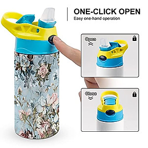 Thermos Cup 500Ml Watercolor Flower Insulated Water Bottle With Straw For Sports And Travel