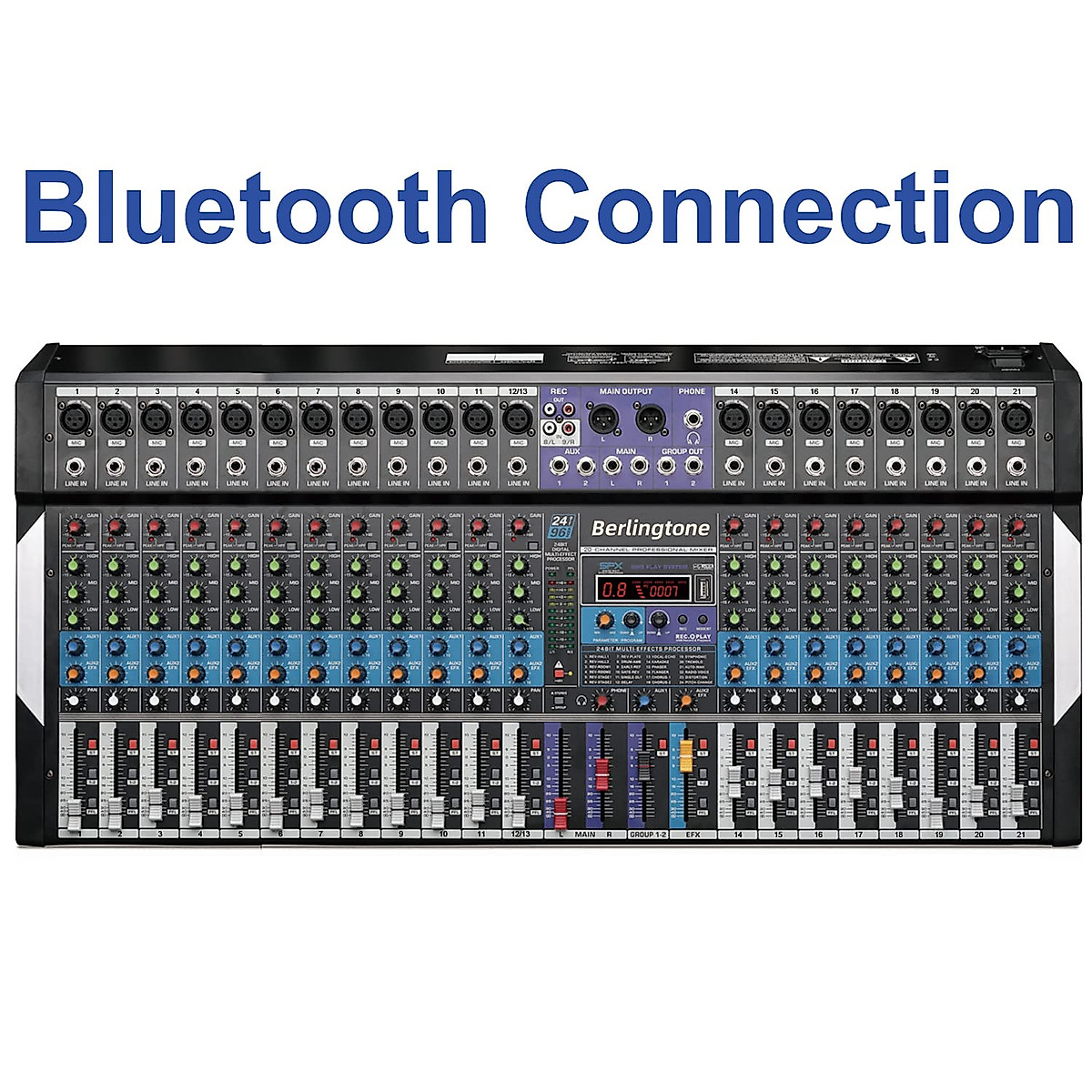 Berlingtone BR-20MX- 20 Channel Professional Bluetooth Studio Audio Mixer - DJ Sound Controller, USB MP3 Player, PC Recording,18 Microphone Jack, 48V Phantom Power, 24BIT Digital Effect, Unpowered