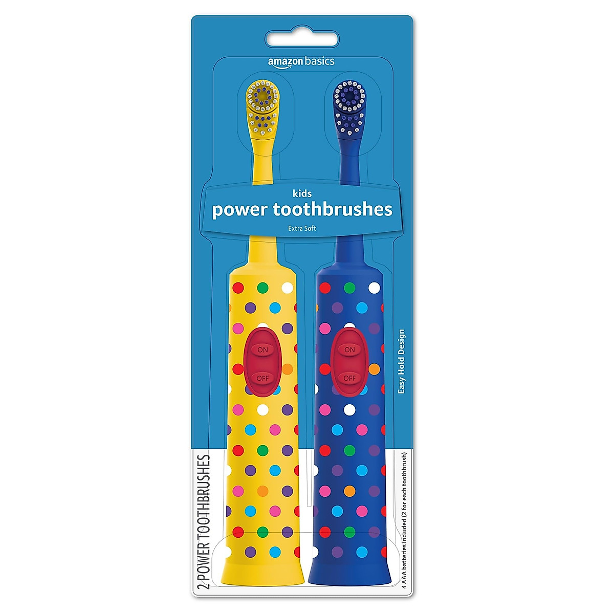 Amazon Basics Kids Battery Powered Toothbrush, 2 Count, 1 Pack (Previously Solimo)