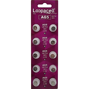 LOOPACELL 10 Pack AG5 LR754 393 SR48 1.5 Volt Alkaline Cell Watch Batteries