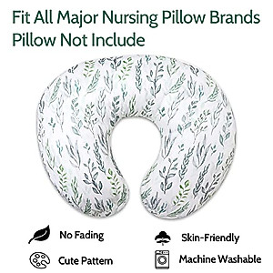 DILIMI Nursing Pillow Cover Stretchy Removable Cover for Breastfeeding Pillows, Ultra Soft Comfortable Slipcover for Baby Girl and Boy, Green Leaf