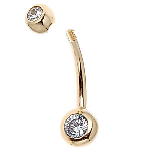 Ritastephens 14k Real Gold Bezel CZ Belly Button Navel Ring 14 Gauge