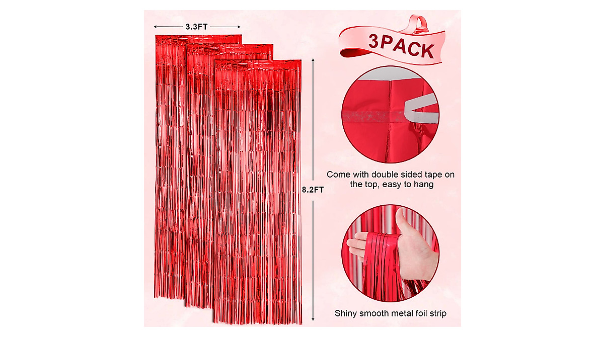 Voircoloria Red Foil Fringe Curtains for Parties