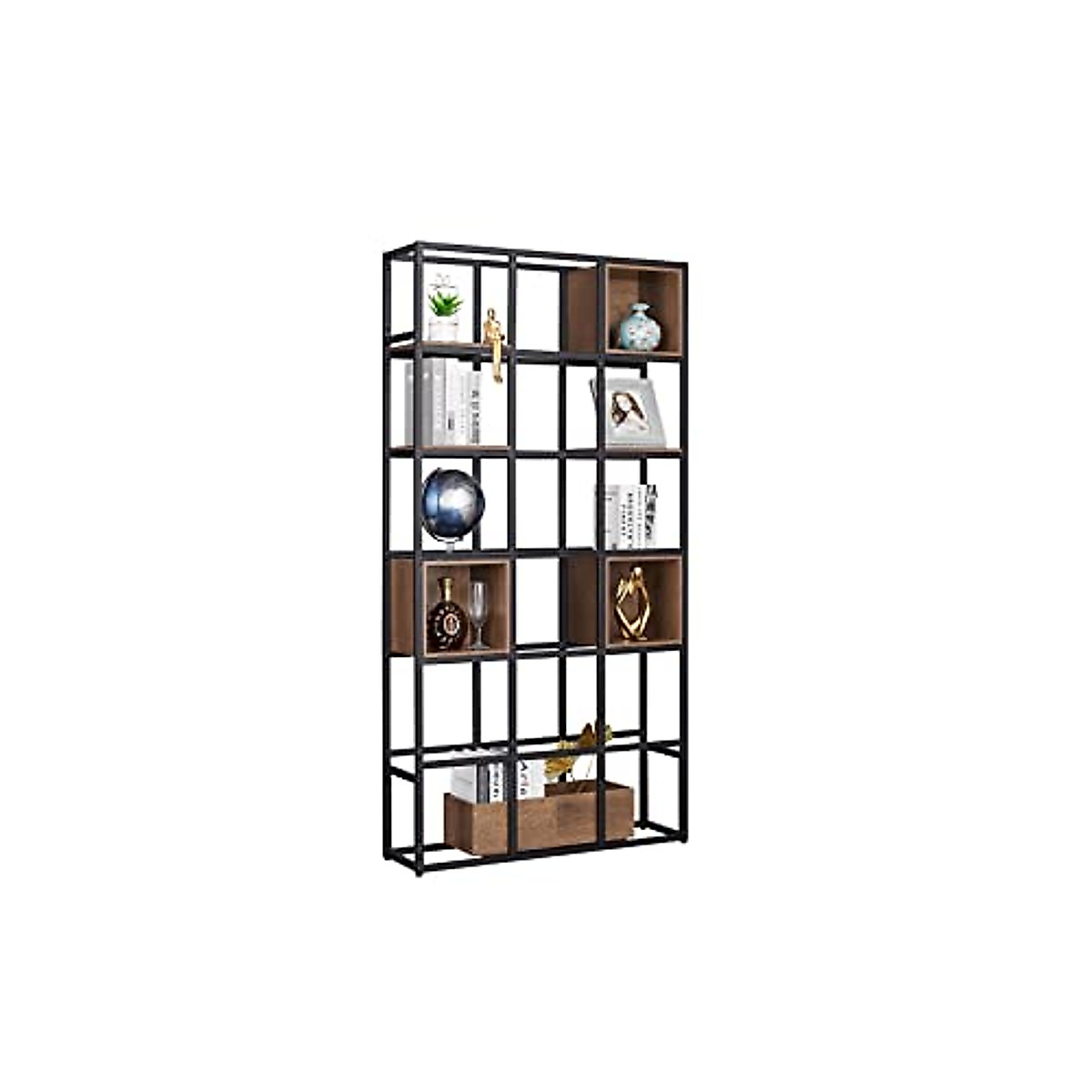 SAtcop Sleek Black Bookshelf Featuring MDF Screen Design and Steel Handles, Size: 35.43''x69.88'' for Home & Office
