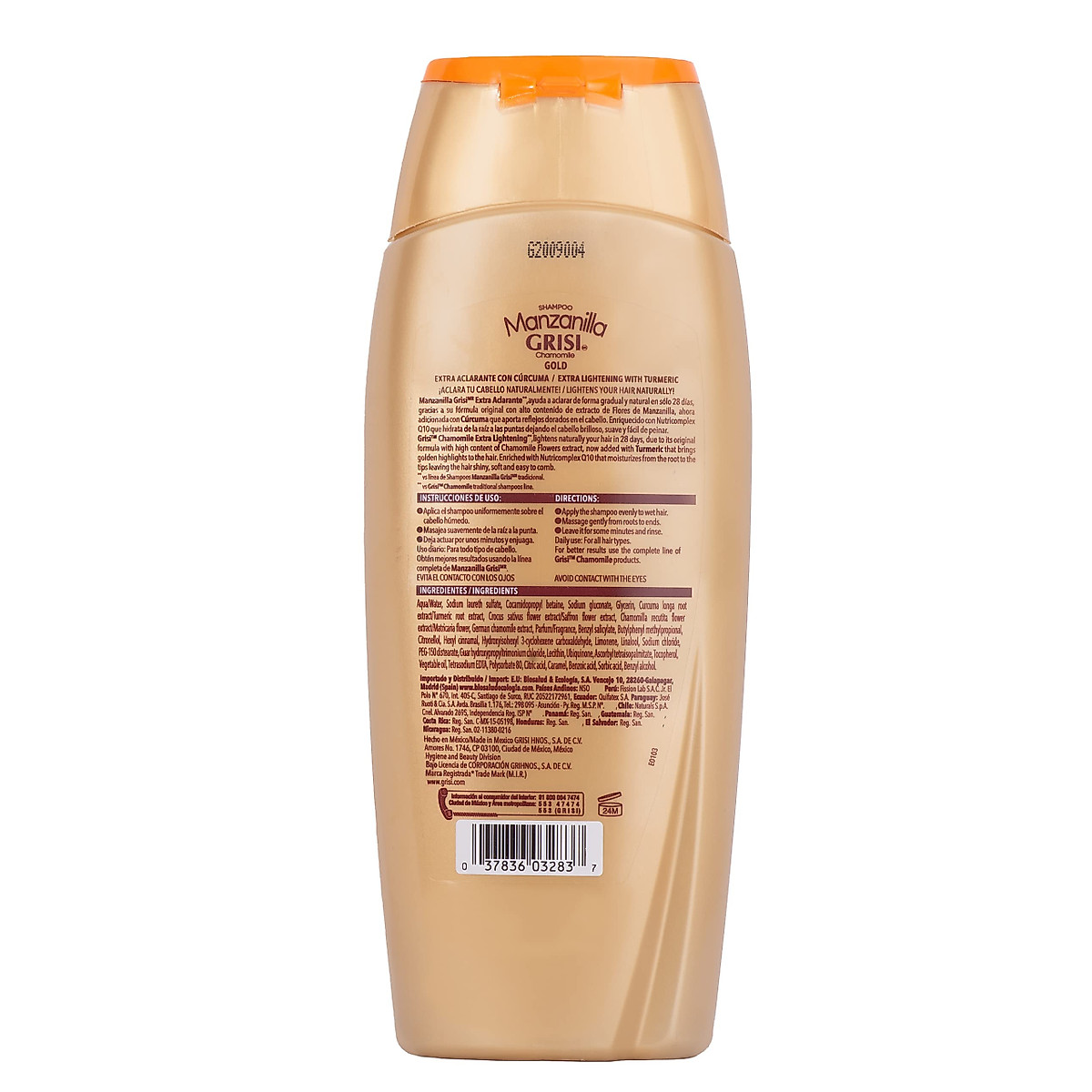 Manzanilla Grisi Gold Extra Lightening Shampoo Cleansing and Extra Lightening with Chamomile Extract and Turmeric Lightens Naturally Soft and Luminous Hair, 2 Pack of 13.5 FL Oz, Bottles, 2 Count