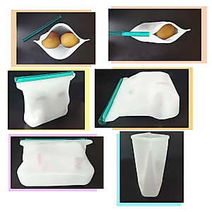 Edgeineco 4-pack Reusable Silicone Food Bag Airtight Seal Food Grade Preservation Multipurpose Bag Ideal for Food containers, Reusable Lunch bag, Organization set, Hot Cooking, Microwave, Steam Heat.