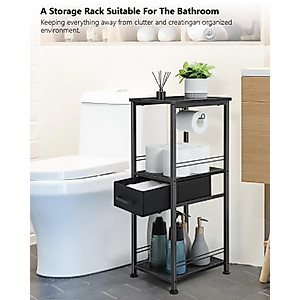 MOOACE Bathroom Storage Cabinet Free-Standing Bathroom Stand with Cloth Drawer Toilet Paper Storage Shelf 3 Tier Narrow Towel Organizer Cabinet for Small Space Bathroom Kitchen Laundry Room,Black
